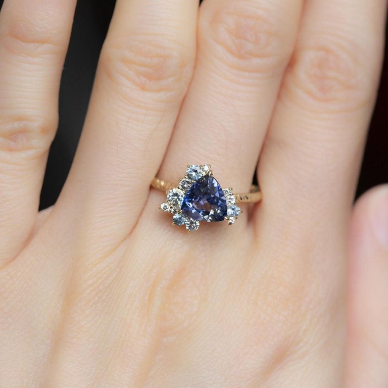 Customizable 2 Carat Trilliant Cut Sapphire Vintage Engagement Ring for her Yellow Gold Ring For ...