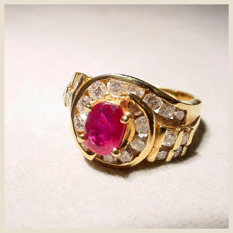 Customizable 2 Carat Vintage Ruby Diamond Engagement Ring, Antique Ruby ...