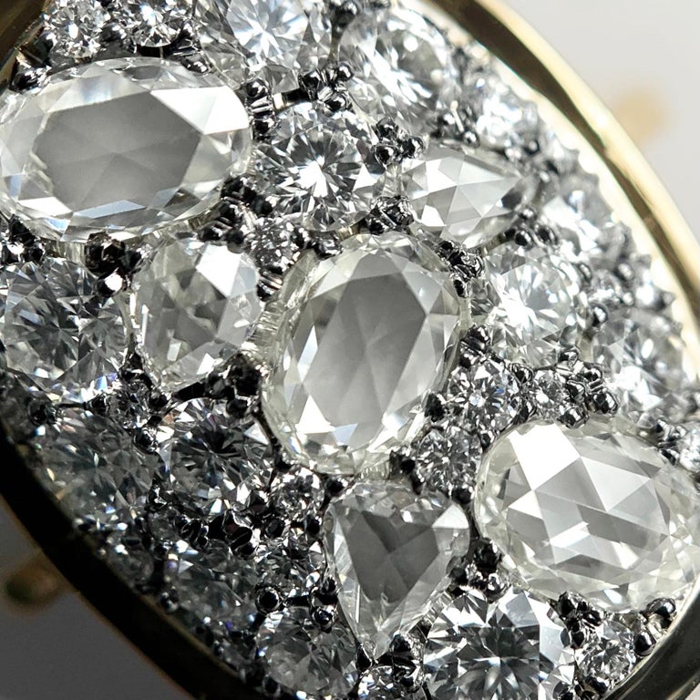 2 Carat White GHVS Rose-Cut and DEGVVS Brilliant-Cut Diamond Pave Ring ...