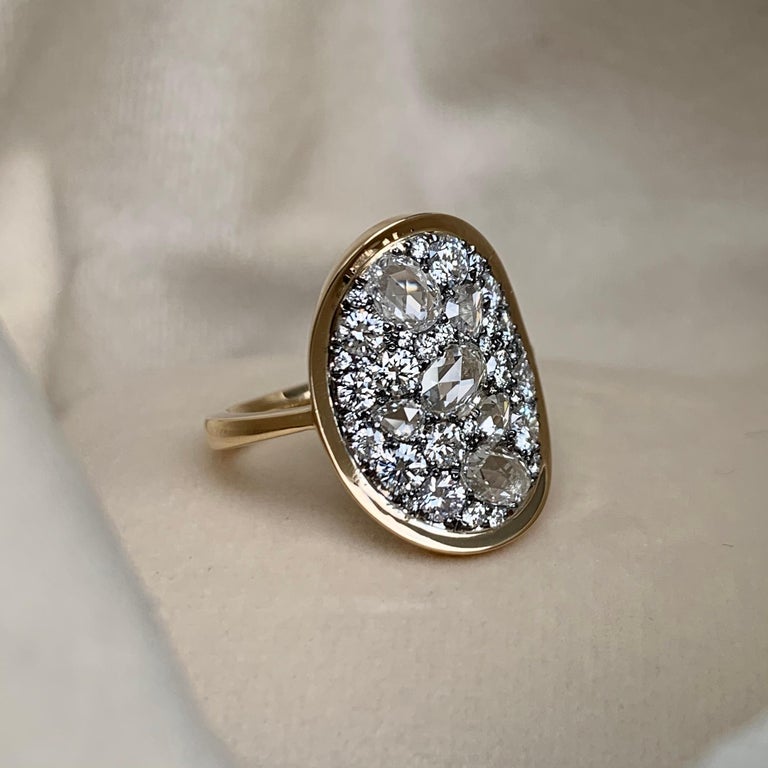 2 Carat White GHVS Rose-Cut and DEGVVS Brilliant-Cut Diamond Pave Ring ...