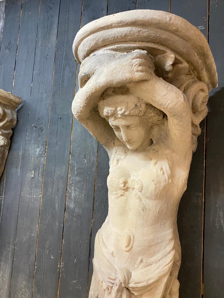 2 Caryatids in Resin, Imitation Stone, circa 1950/1960 For Sale at 1stDibs