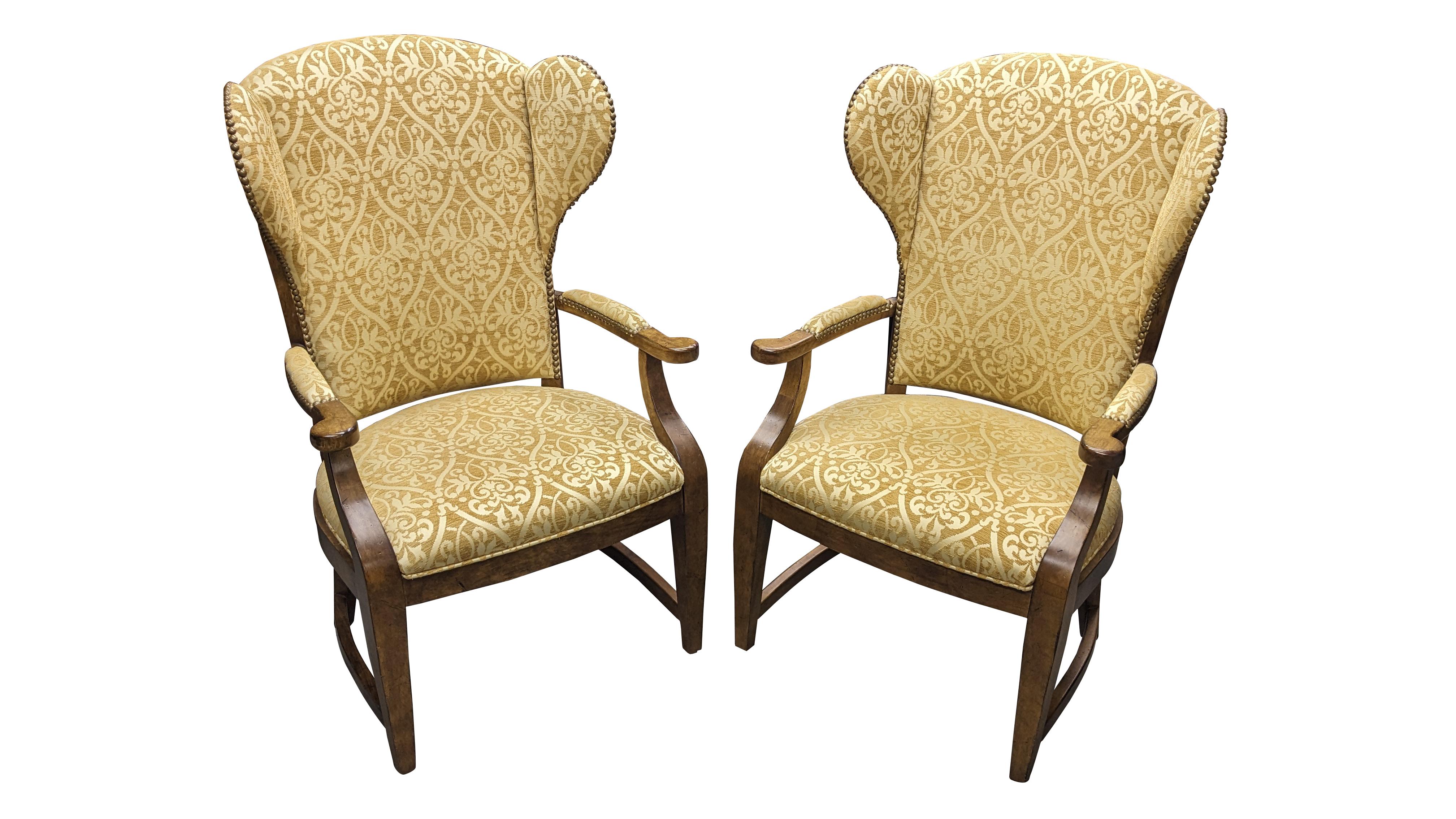 2 Century Furniture Caribou Club Wingback Arm Chairs French Country ...
