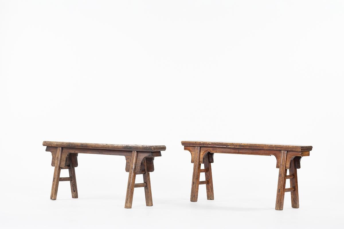 2 Chinese Benches in Solid Elm, 1900 For Sale at 1stDibs