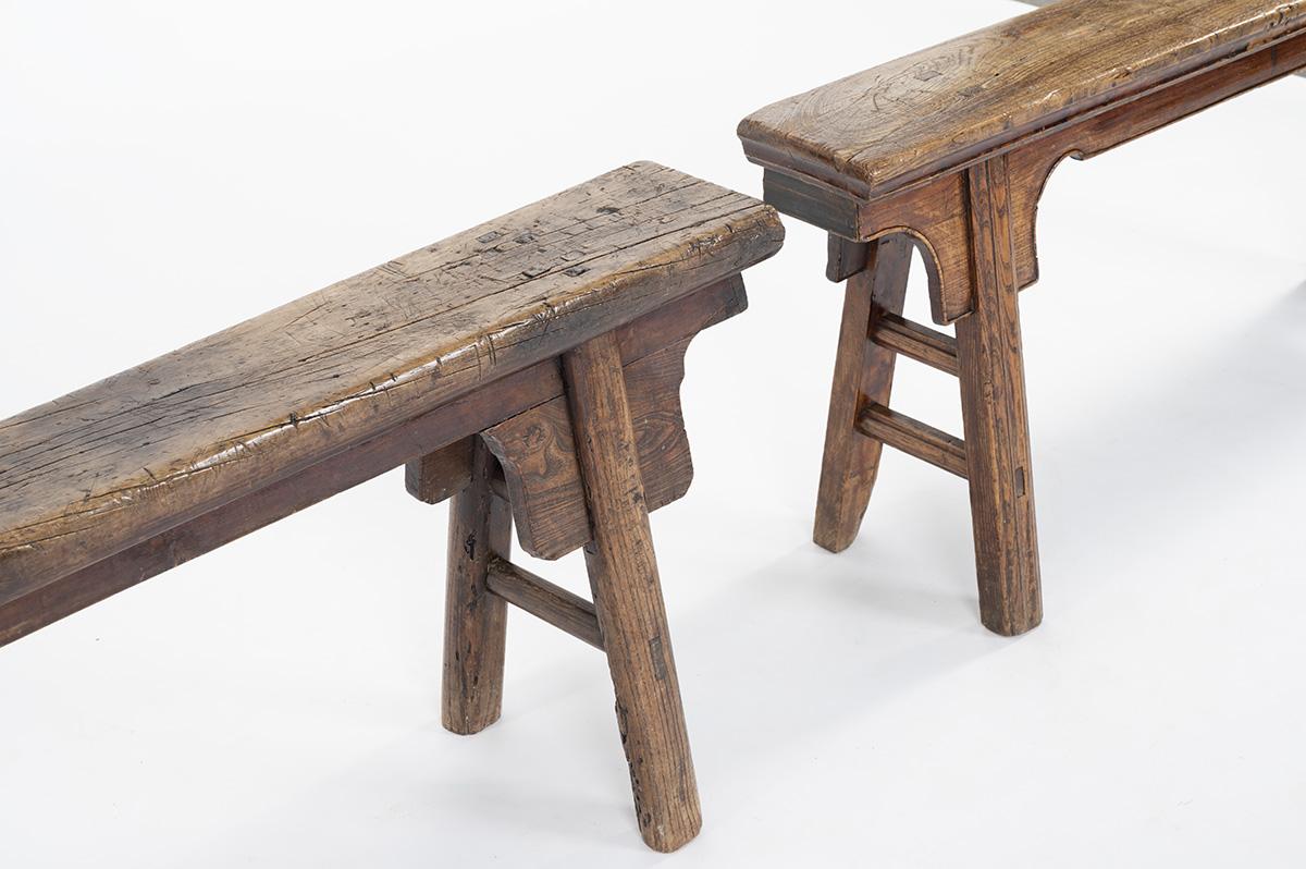 2 Chinese Benches in Solid Elm, 1900 For Sale at 1stDibs