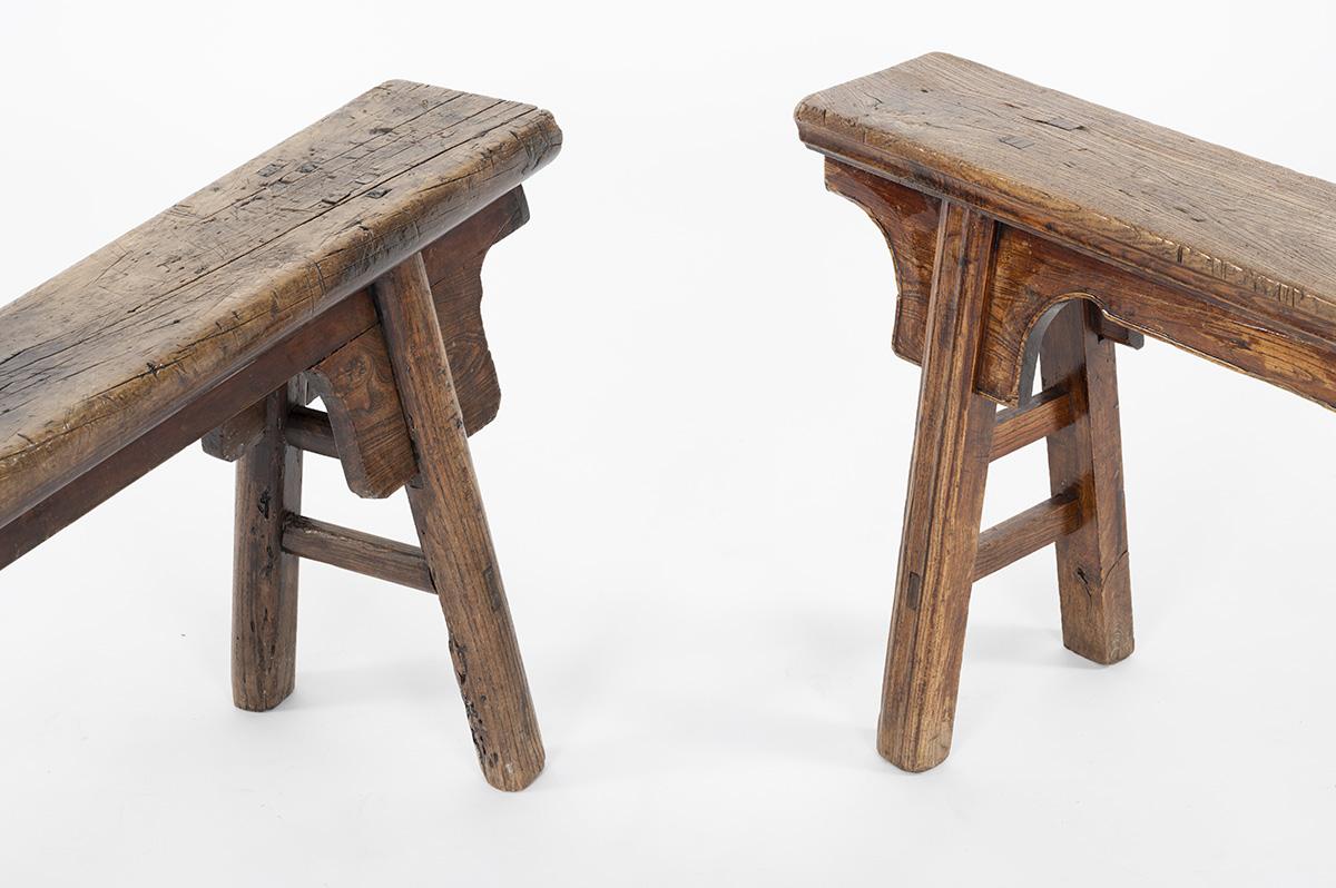 2 Chinese Benches in Solid Elm, 1900 For Sale at 1stDibs