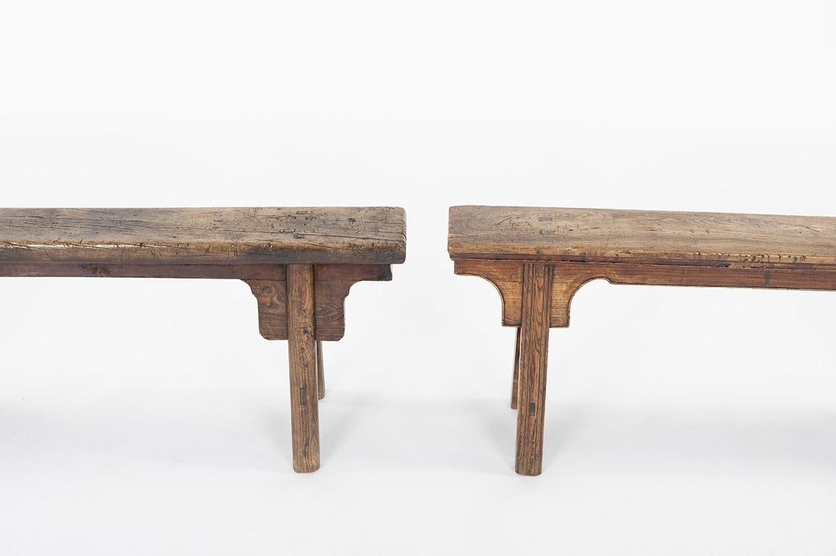2 Chinese Benches in Solid Elm, 1900 For Sale at 1stDibs