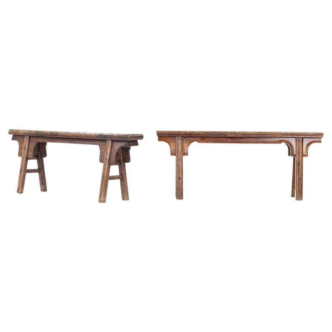 2 Chinese Benches in Solid Elm, 1900 For Sale at 1stDibs