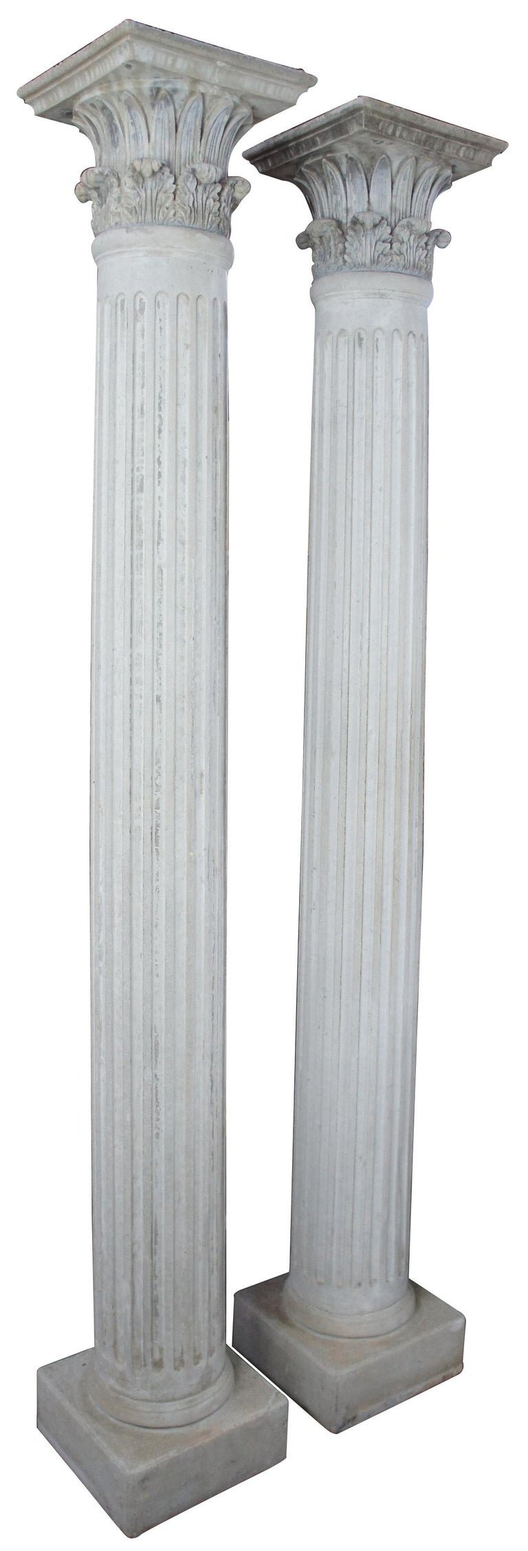 2 Corinthian Architectural Stone Columns Concrete Acanthus Roman Greek ...