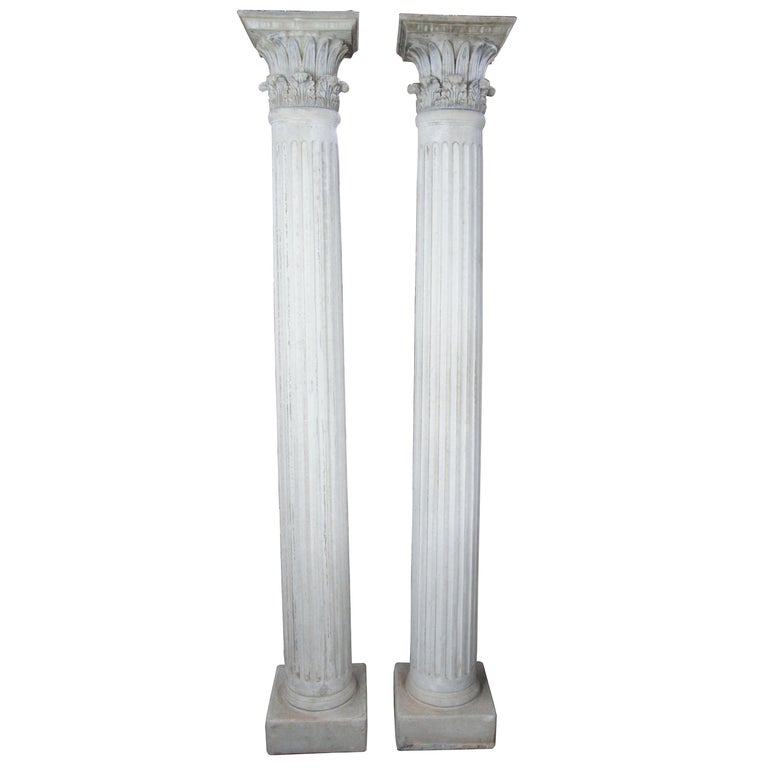 2 Corinthian Architectural Stone Columns Concrete Acanthus Roman Greek ...