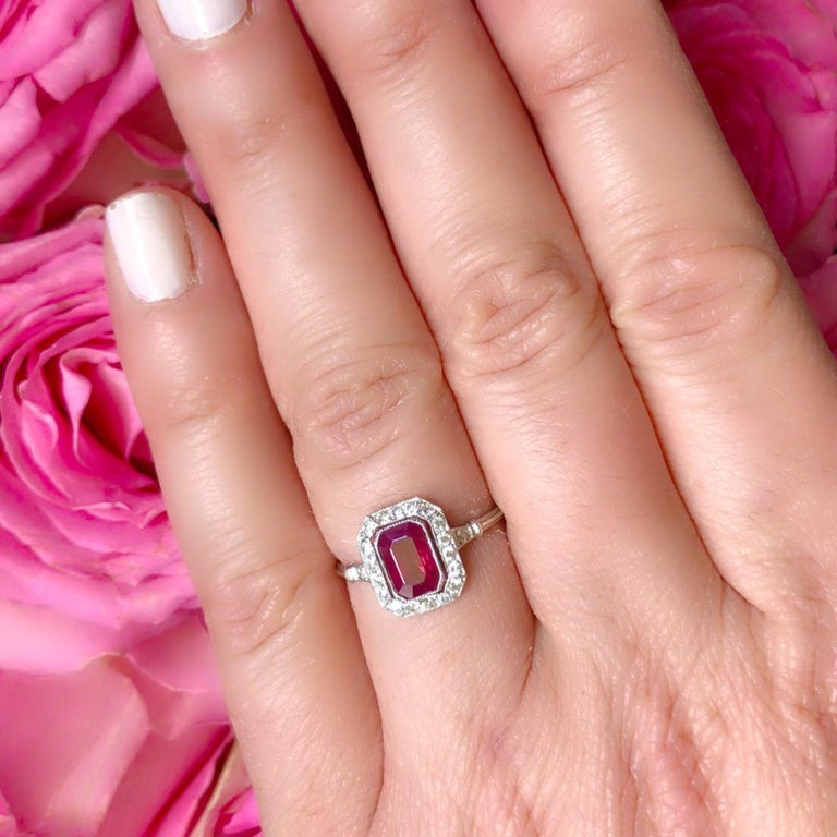 Customizable 2 Carat Radiant Cut Ruby Engagement Ring ArtDeco Diamond ...