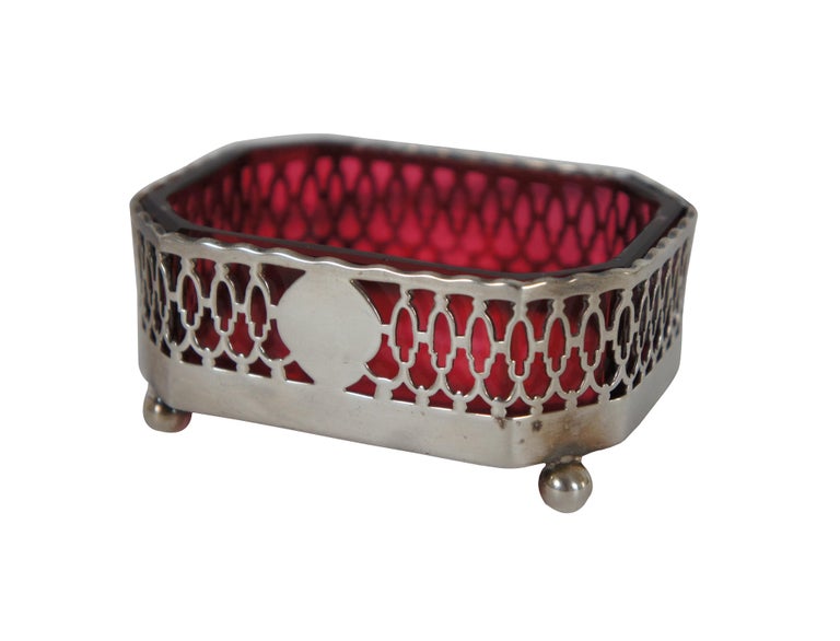 2 Dominick and Haff 720 Reticulated Sterling and Cranberry Glass Nut ...