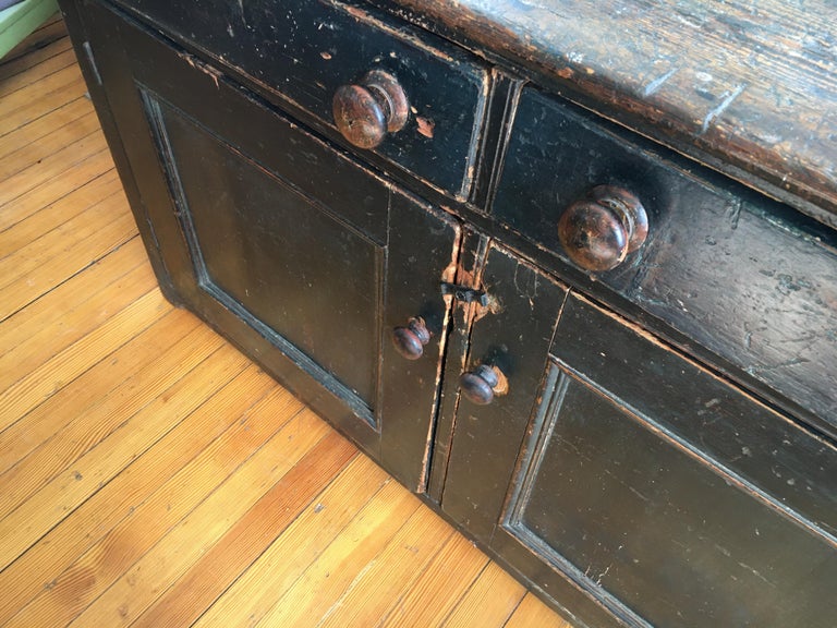 2-Door, 2-Drawer Original Painted Buffet with Railing For Sale at 1stDibs