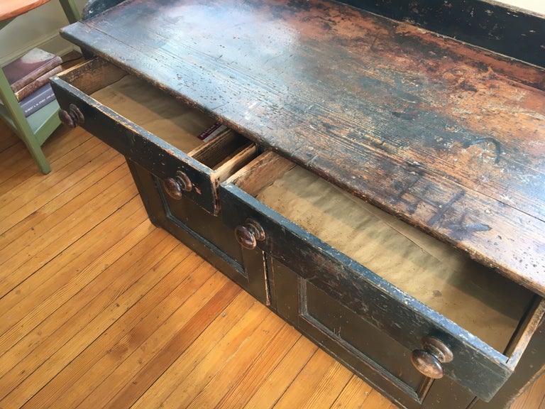 2-Door, 2-Drawer Original Painted Buffet with Railing For Sale at 1stDibs