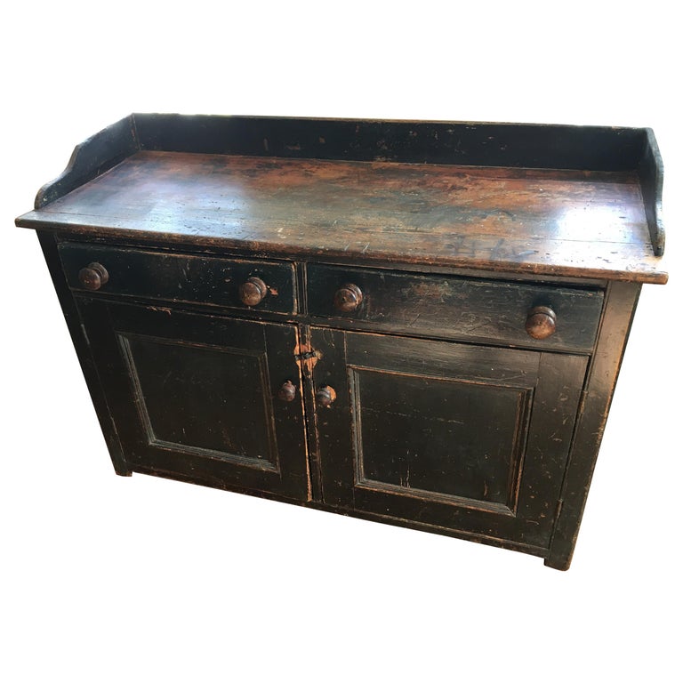2-Door, 2-Drawer Original Painted Buffet with Railing For Sale at 1stDibs