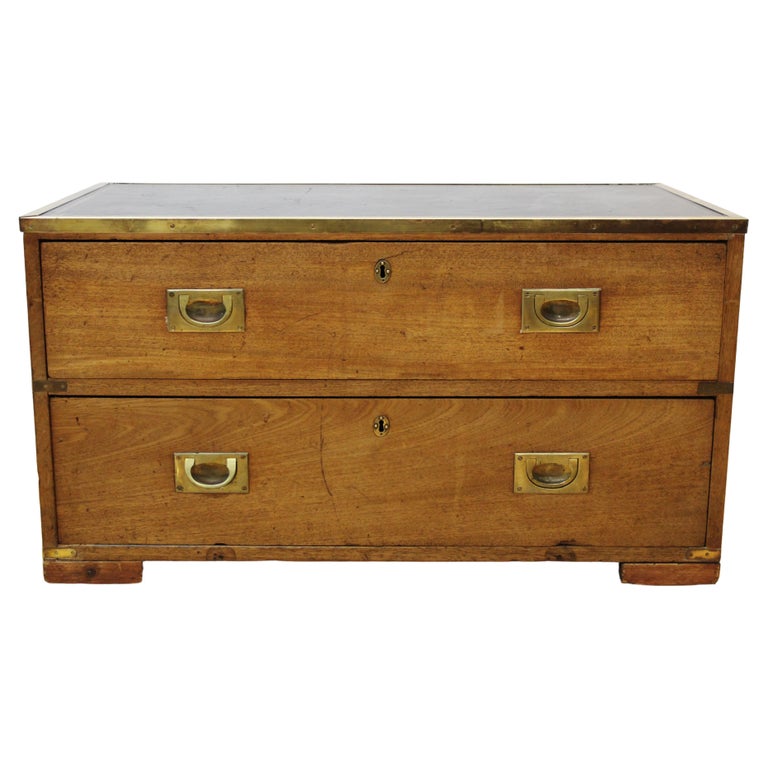 2 Drawer Campaign Chest w/ Tooled Leather Top at 1stDibs | 2 drawers ...