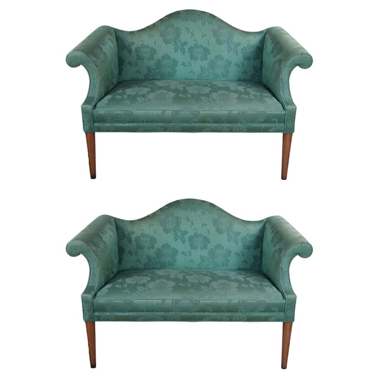 2 Drexel Heritage Federal Style Mahogany Camelback Green Floral ...