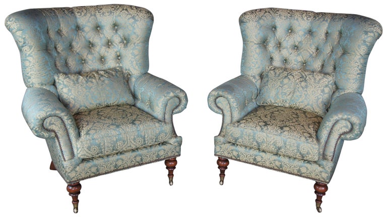 2 EJ Victor Beacon Hill Wingback Kensington Tufted Arm Wing Chairs and ...