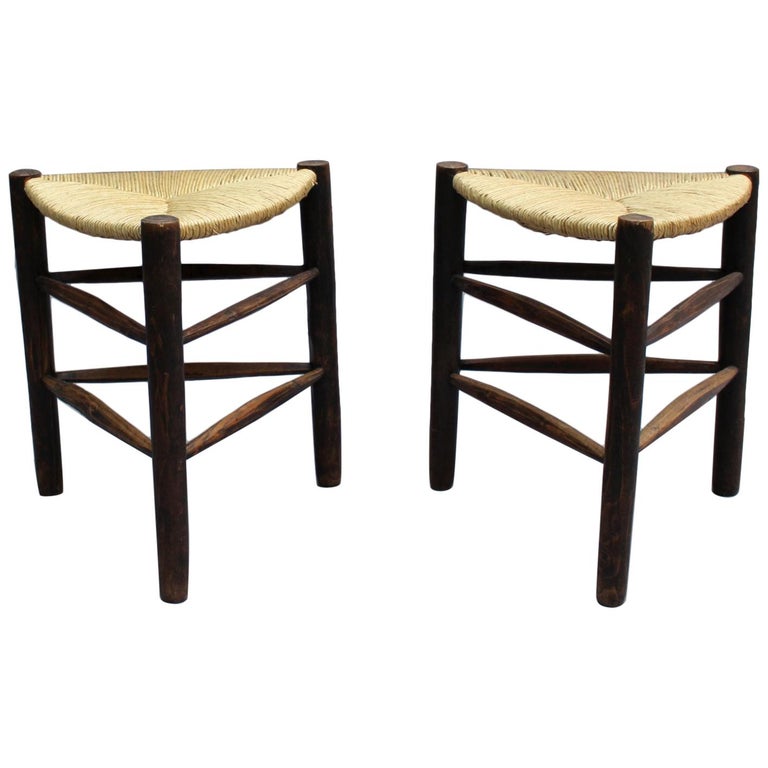 2 French Mid-Century Triangular Stools by Pierre Faucheux For Sale at ...