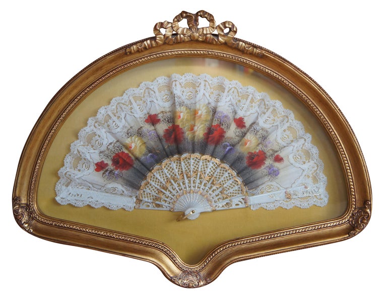 2 French Neoclassical Gilded Eventail Fan Shadow Box Frame Chinoiserie ...