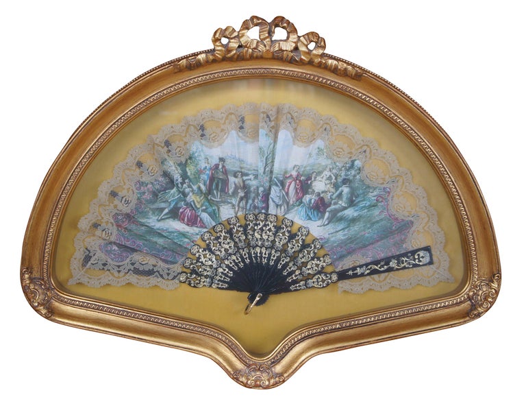 2 French Neoclassical Gilded Eventail Fan Shadow Box Frame Chinoiserie ...