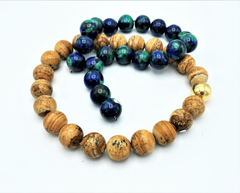 2 gemstone chains Azurite-Malchite and Jasper with a ball lock for both ...