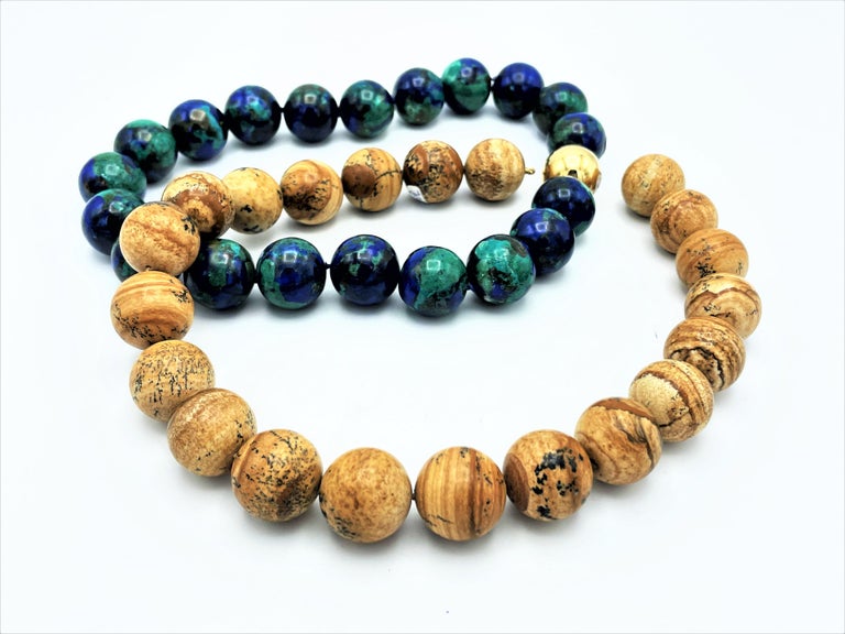 2 gemstone chains Azurite-Malchite and Jasper with a ball lock for both ...