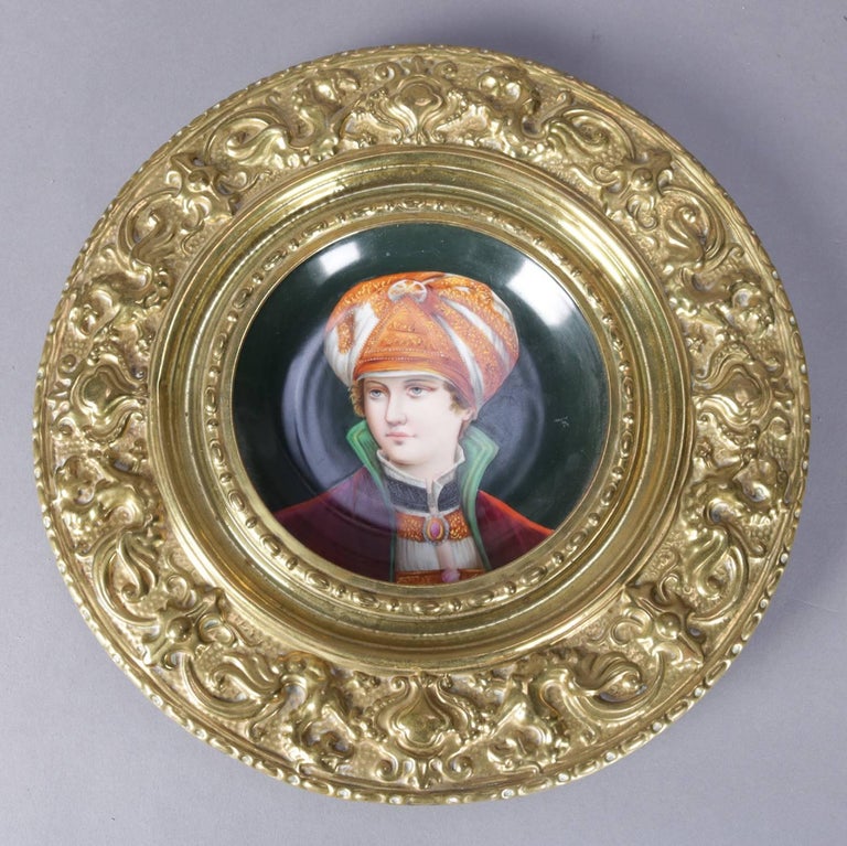 Two Hand-Painted Porcelain Maharaja Portrait Plates, India, Embossed ...