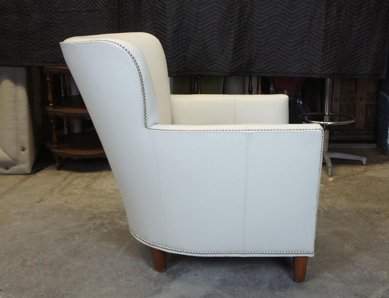 2 Harden White Leather and Nailhead Trim Wingback Club Chairs Arm ...