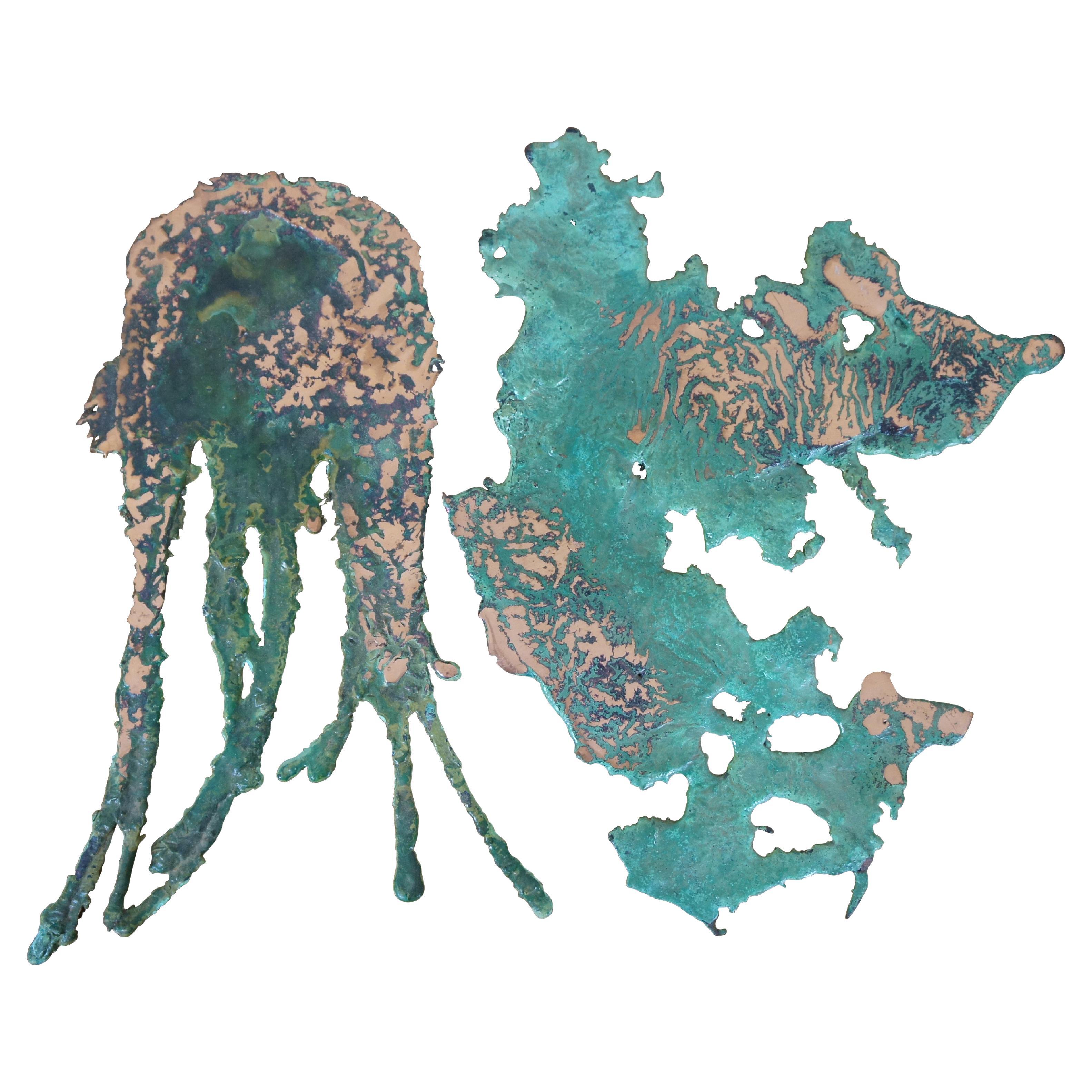 2 Heavy Abstract Freeform Oxidized Copper Splash Metal Ore Wall Art 17 ...