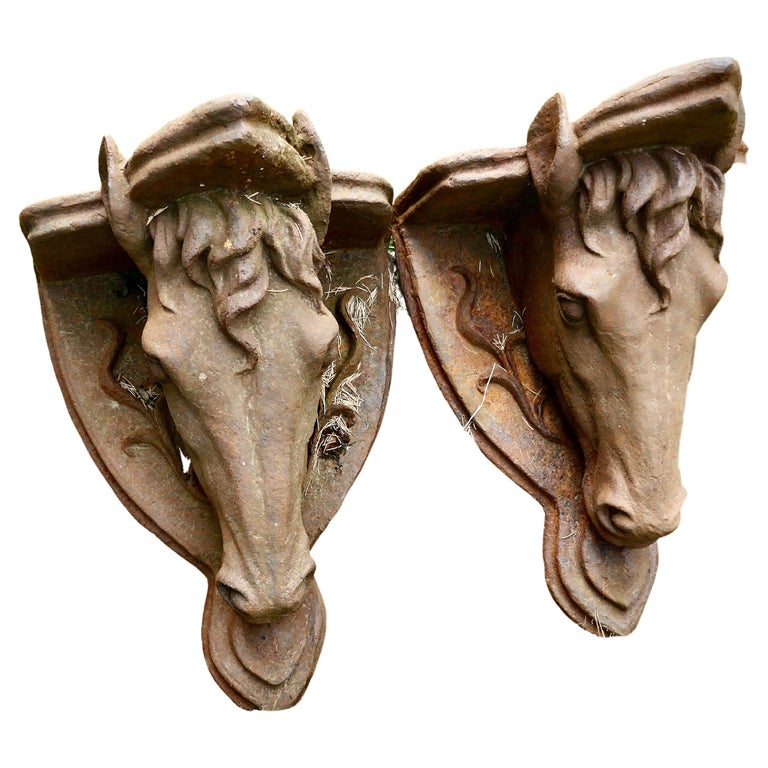 2 Heavy Cast Iron Horse’s Head Wall Brackets For Sale at 1stDibs