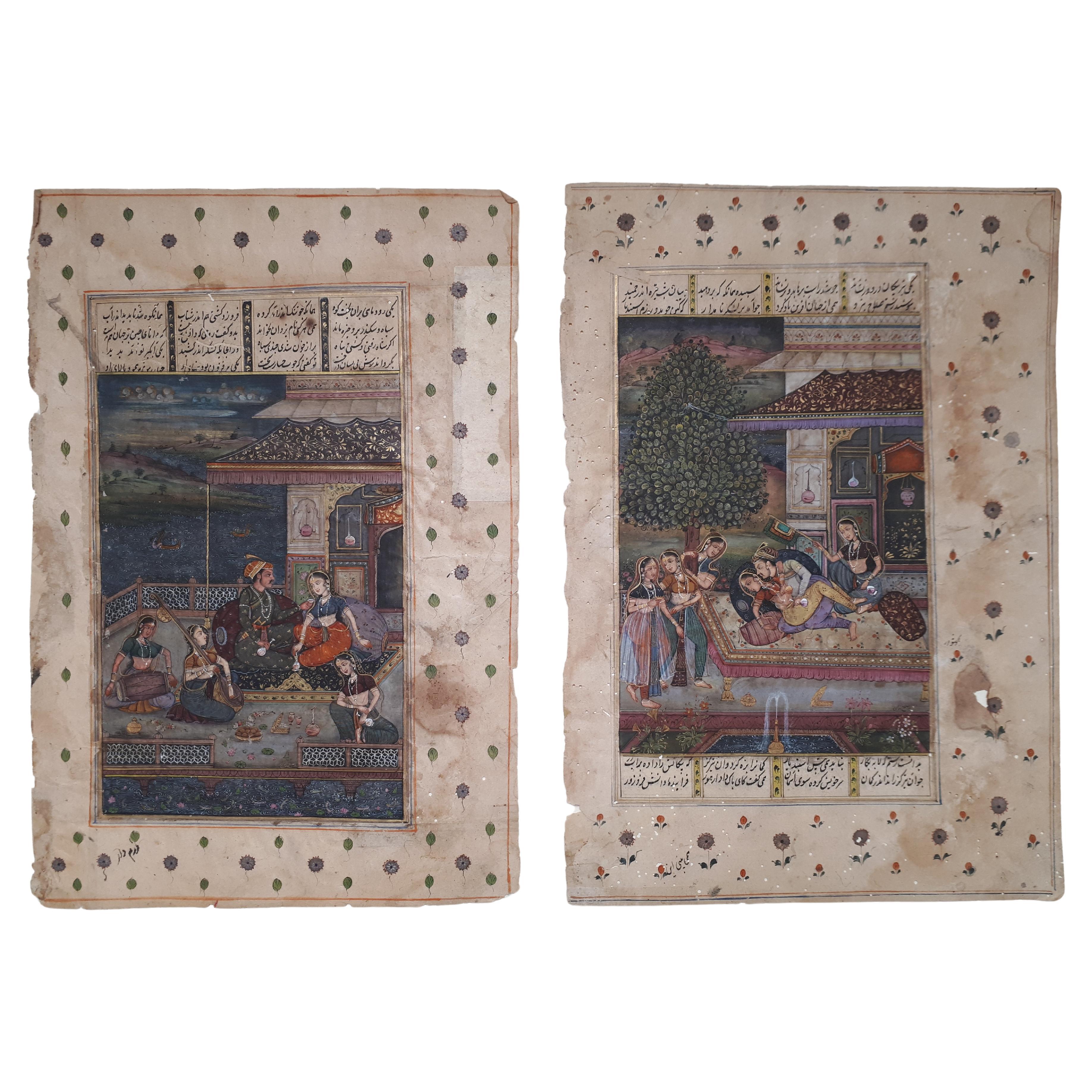 An Indian miniature painting depicting a prince surprising bathing ...