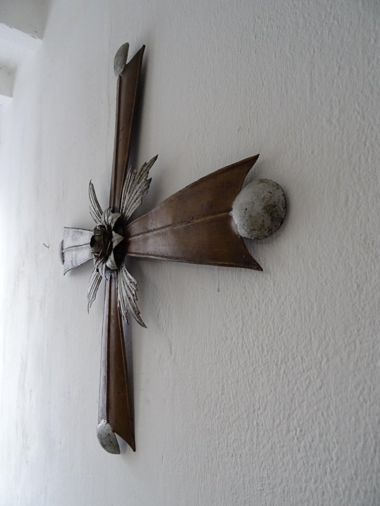2 Italian Metal Tole Cross Rose Wall Decorations Stations of the Cross ...