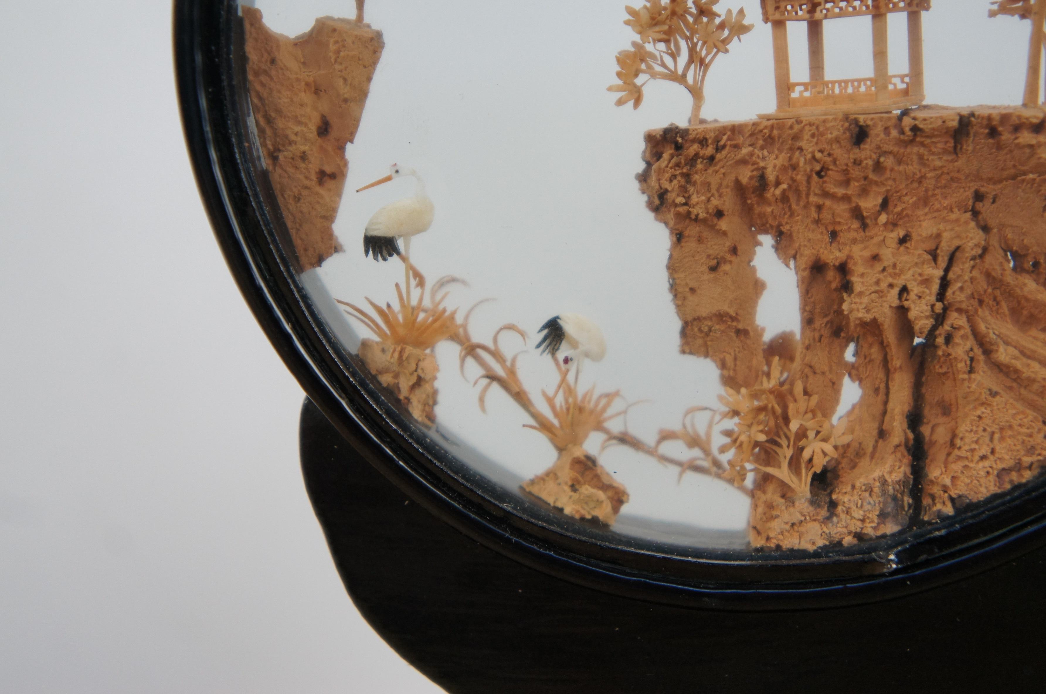 2 Japanese Lacquer Shadow Box Cork Pagoda Diorama Landscape Sculptures ...