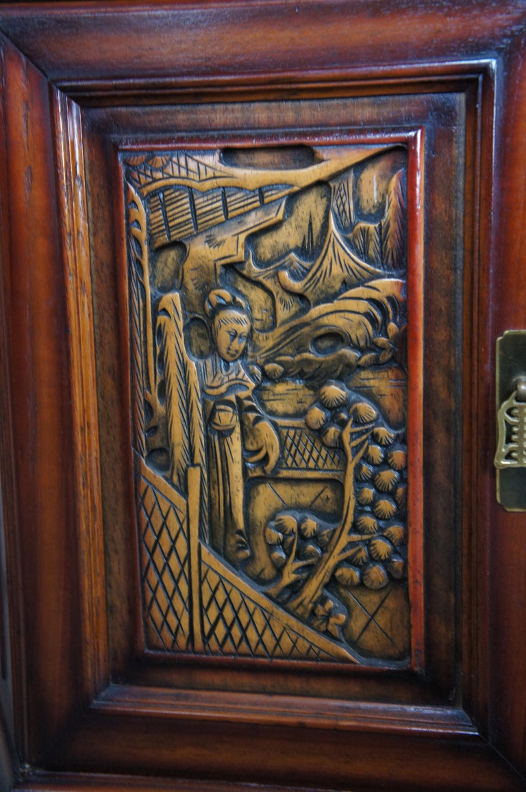 2 Japanese Red Oak Dragon Carved Hexagonal Pagoda Vitrine Curio Display ...