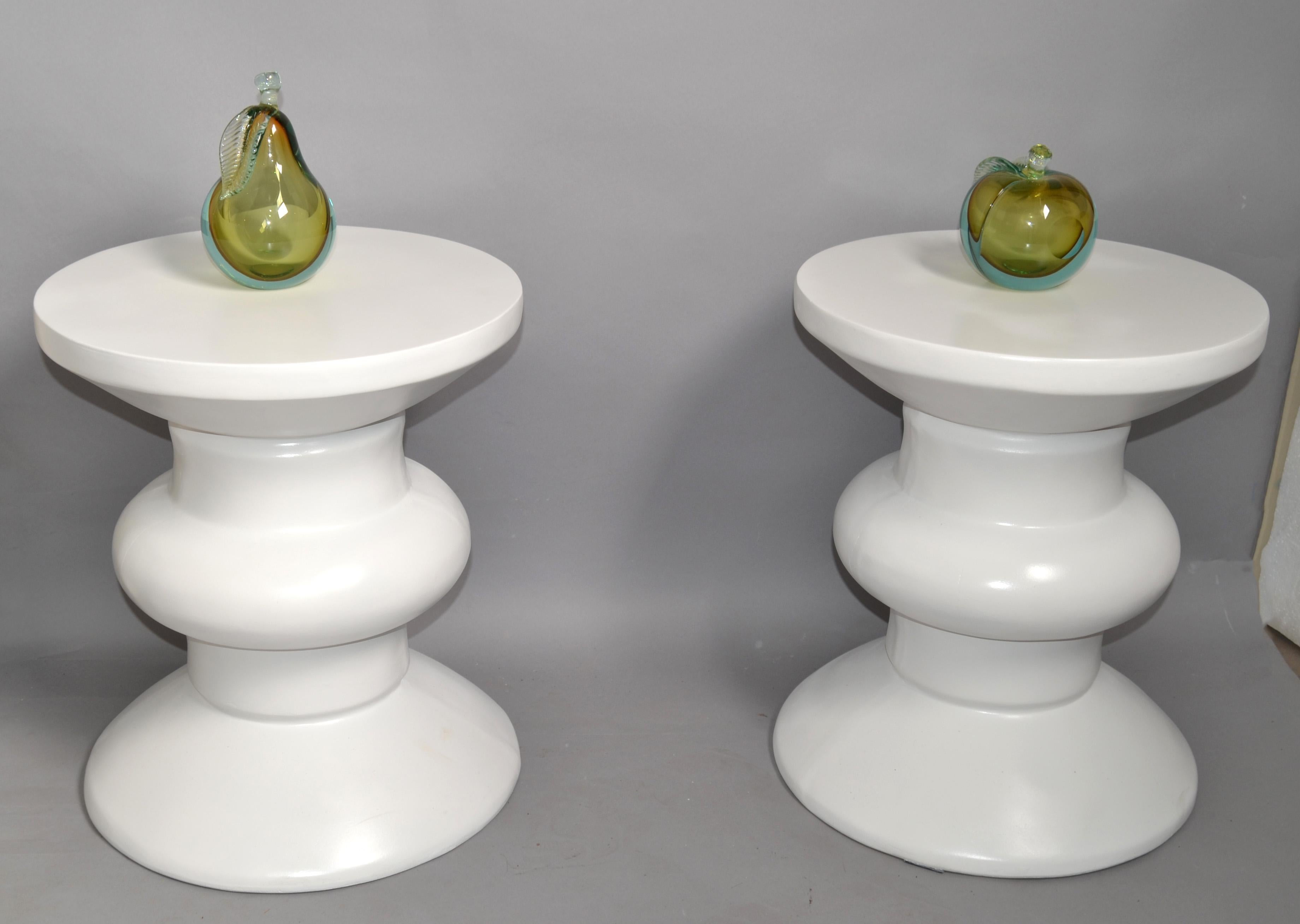 2 John Dickinson Attributed Mid-Century Modern White Round Plaster Side ...