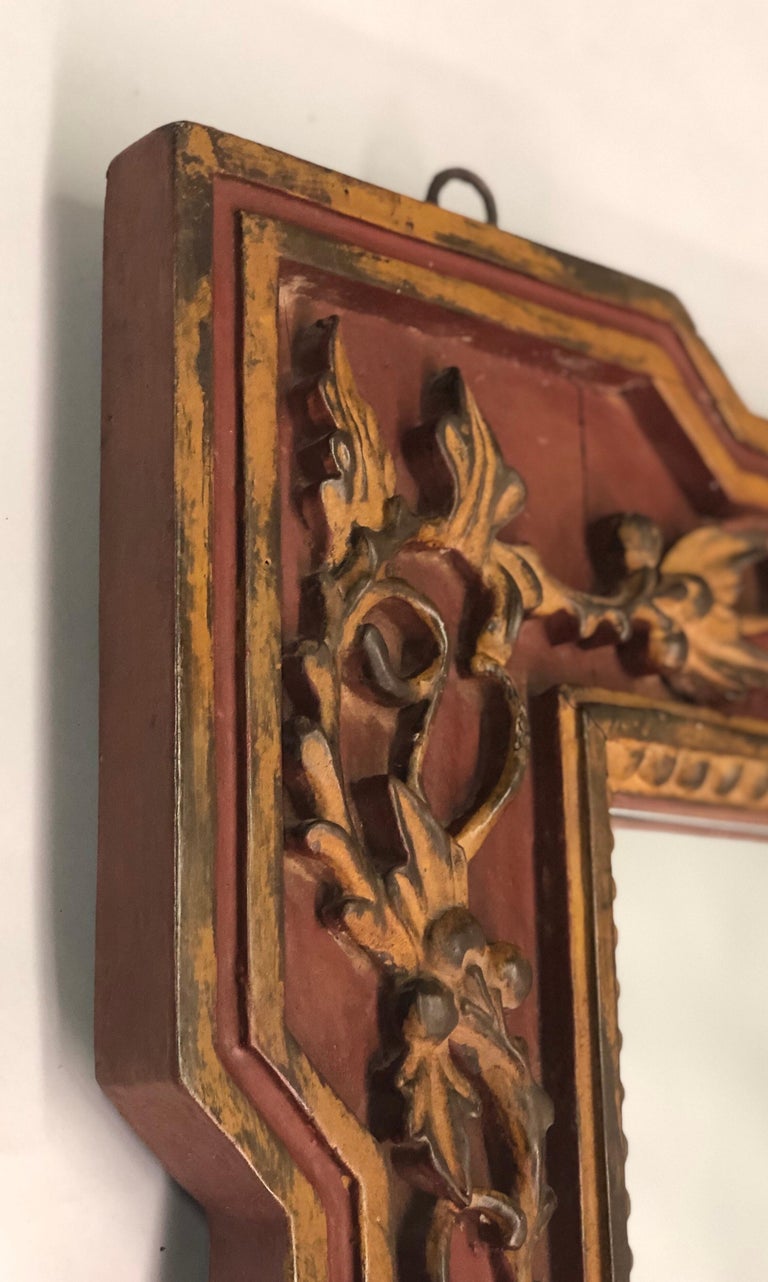 2 Large Hand Carved Chinese Late Qing Dynasty Copper Red and Ocre Wall ...