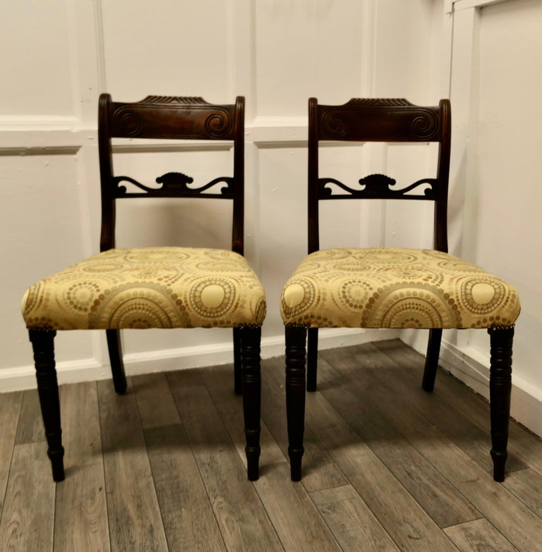 2 Lovely Regency Chairs with new Upholstered Seats For Sale at 1stDibs
