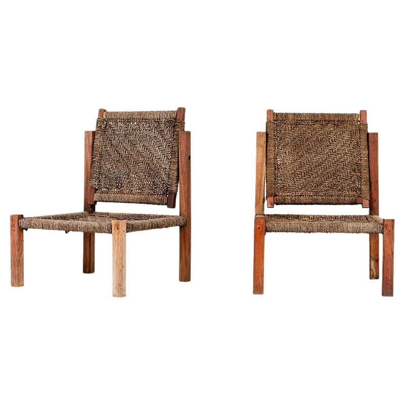 2 African Low Chairs Solid Wood, 1950 For Sale at 1stDibs