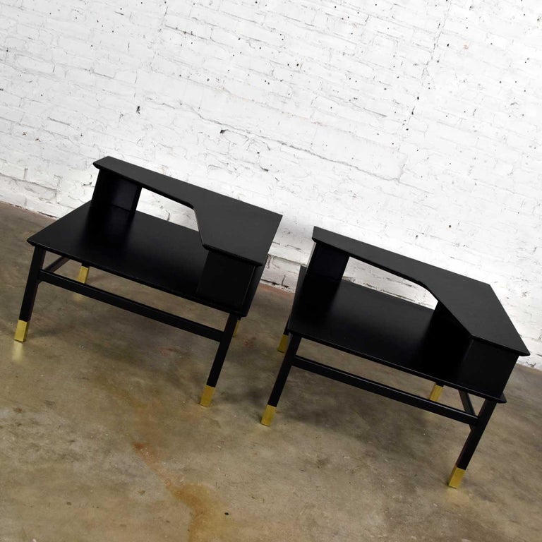 2 MCM Founders Corner Step Tables Black Brass Sabots Coronado Grp ...
