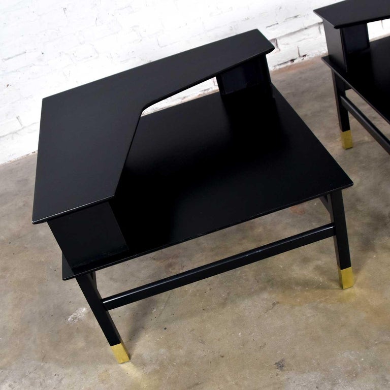 2 MCM Founders Corner Step Tables Black Brass Sabots Coronado Grp ...