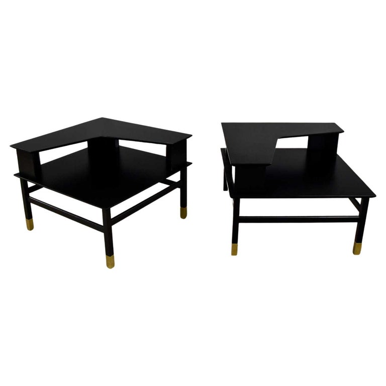 2 MCM Founders Corner Step Tables Black Brass Sabots Coronado Grp ...