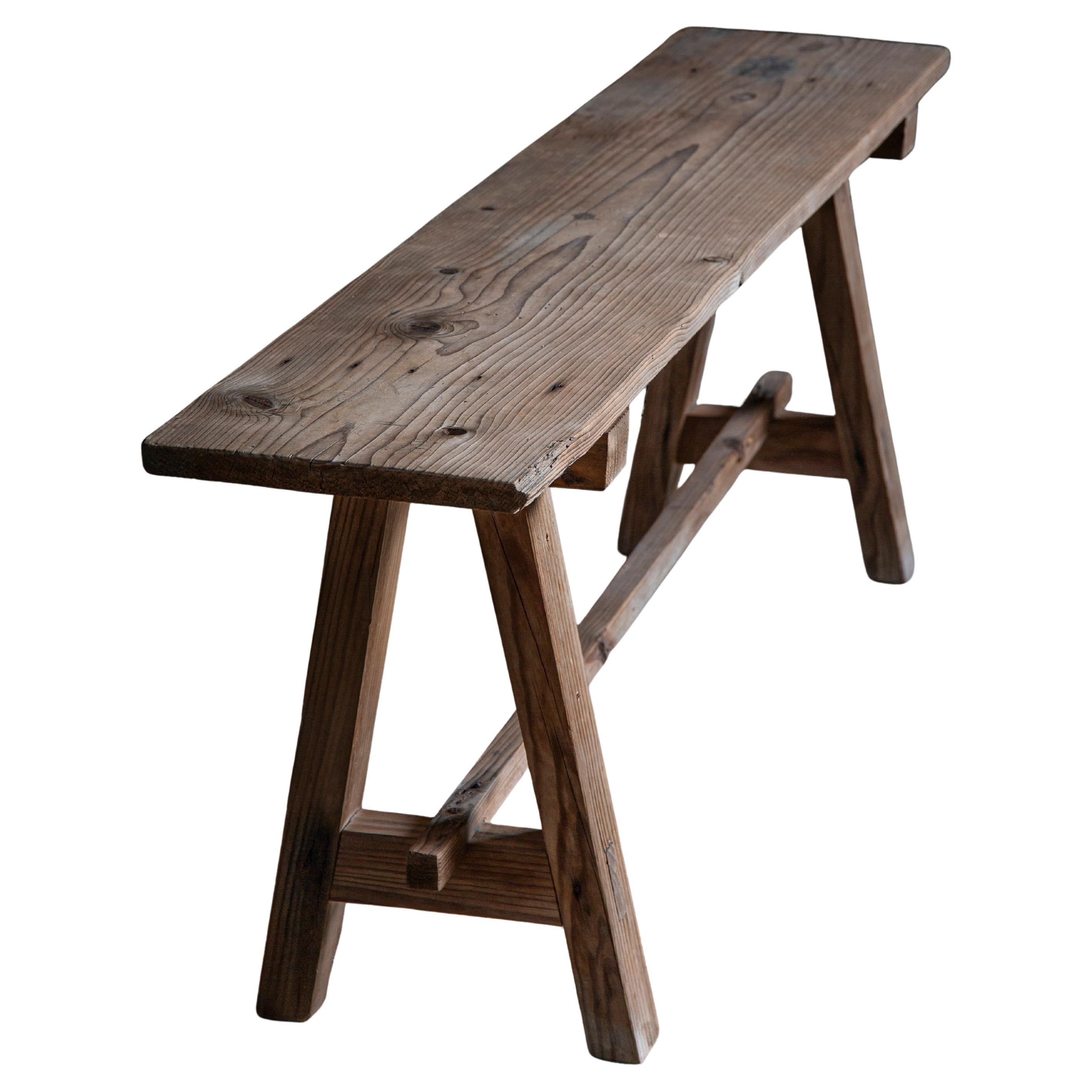 mid 20th Century Japanese vintage Hinoki cypress long bench wabi sabi ...