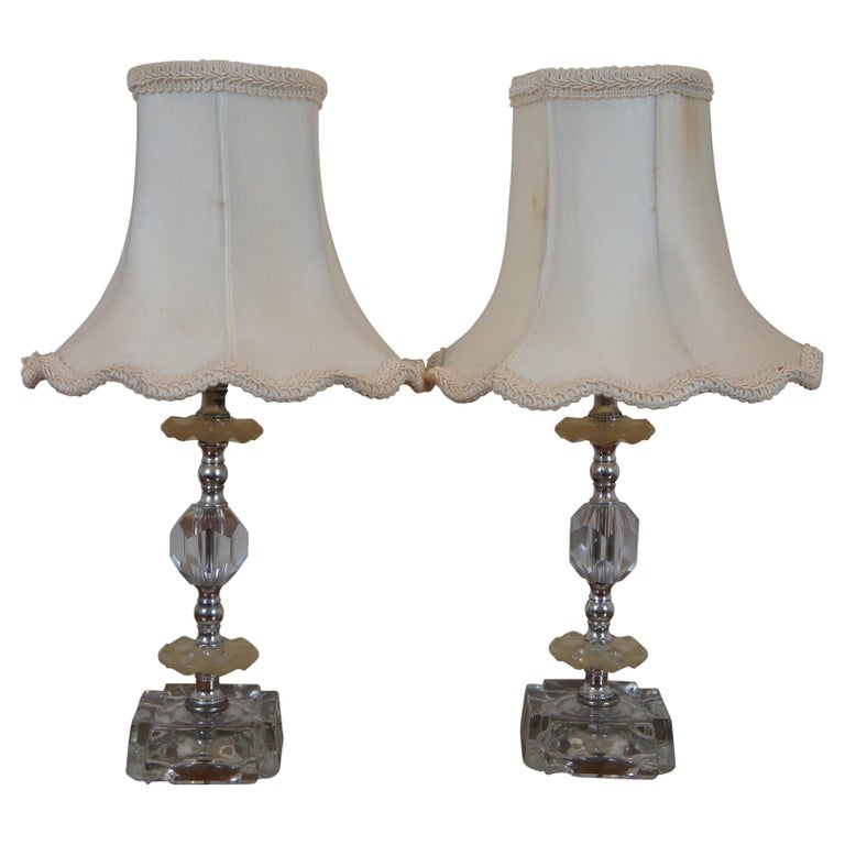 2 Mid-Century Hollywood Regency Crystal and Lucite Boudoir Vanity Lamps ...