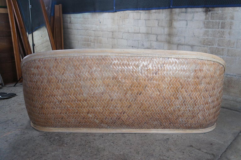 2 Mid-Century Modern Bohemian Rattan and Split Reed Barrel Back Sofas ...