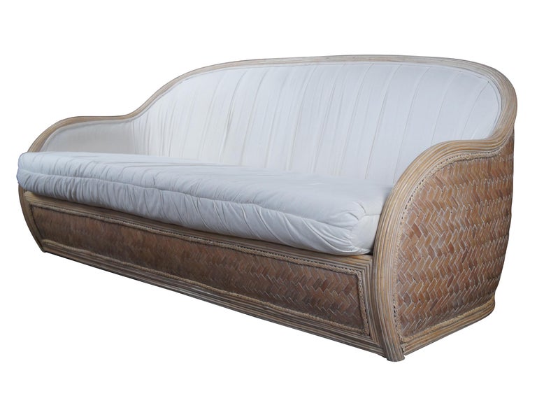 2 Mid-Century Modern Bohemian Rattan and Split Reed Barrel Back Sofas ...