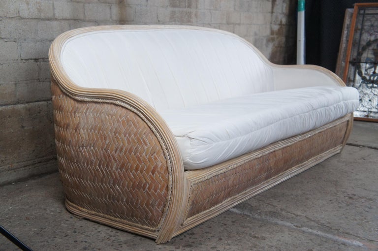 2 Mid-Century Modern Bohemian Rattan and Split Reed Barrel Back Sofas ...
