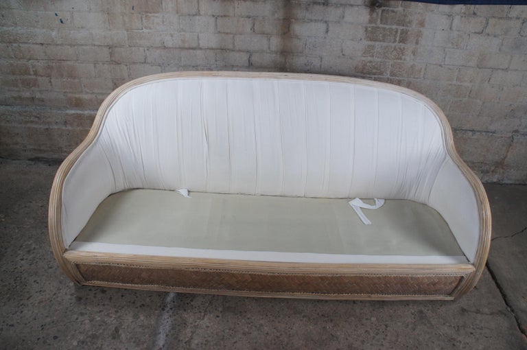 2 Mid-Century Modern Bohemian Rattan and Split Reed Barrel Back Sofas ...