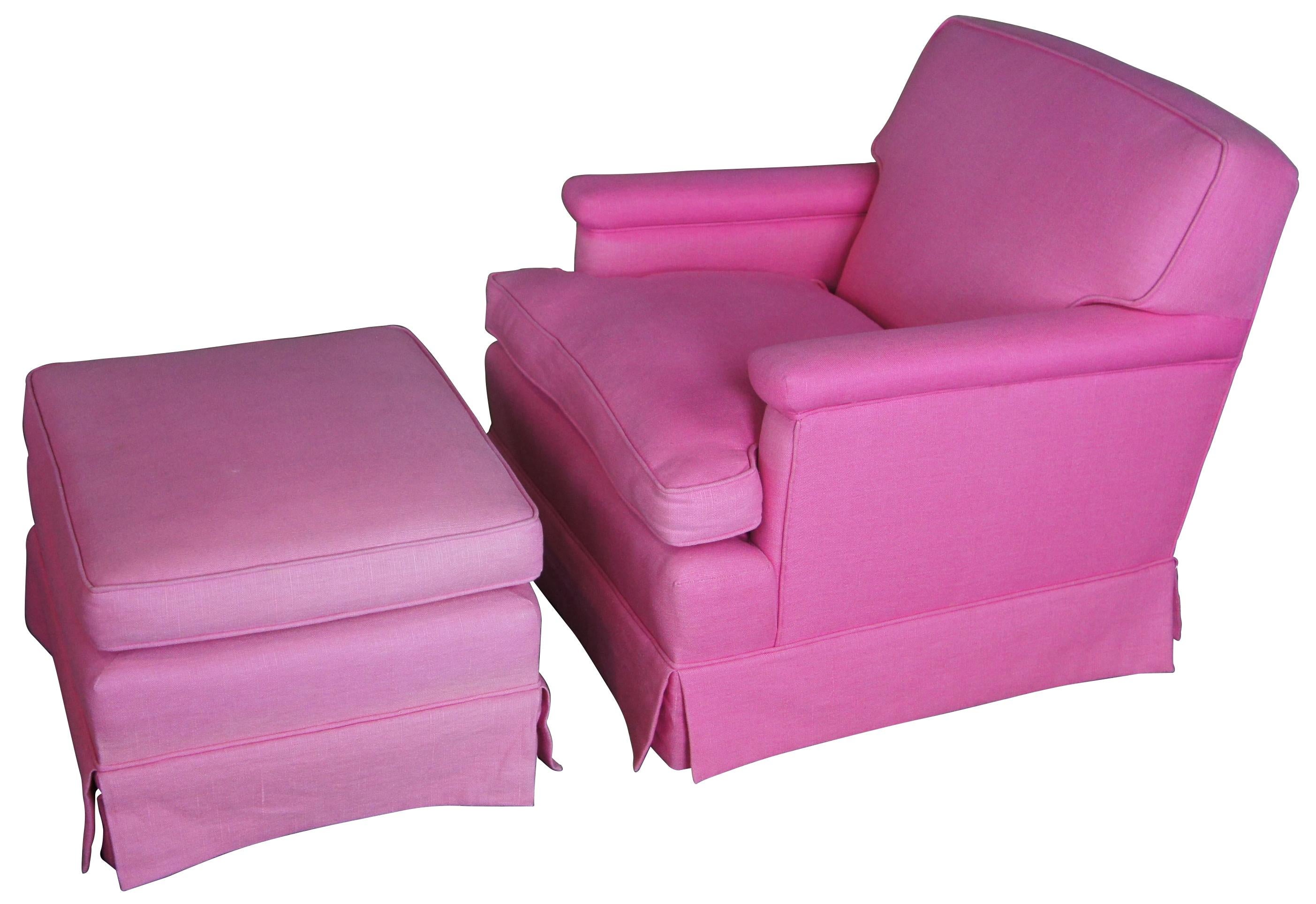 2 Mid Century Pink Chairs and Ottoman Walnut Library Reading Lounge Set ...