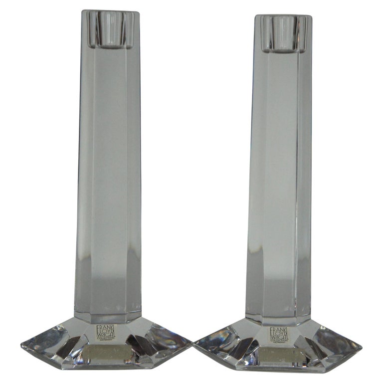 2 Miller Rogaska Frank Lloyd Wright Crystal Hexagon Candlesticks Modern ...