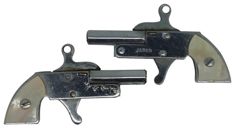 2 Miniature Mother of Pearl Toy Pin Fire Cap Gun Pistol Keychain Japan ...